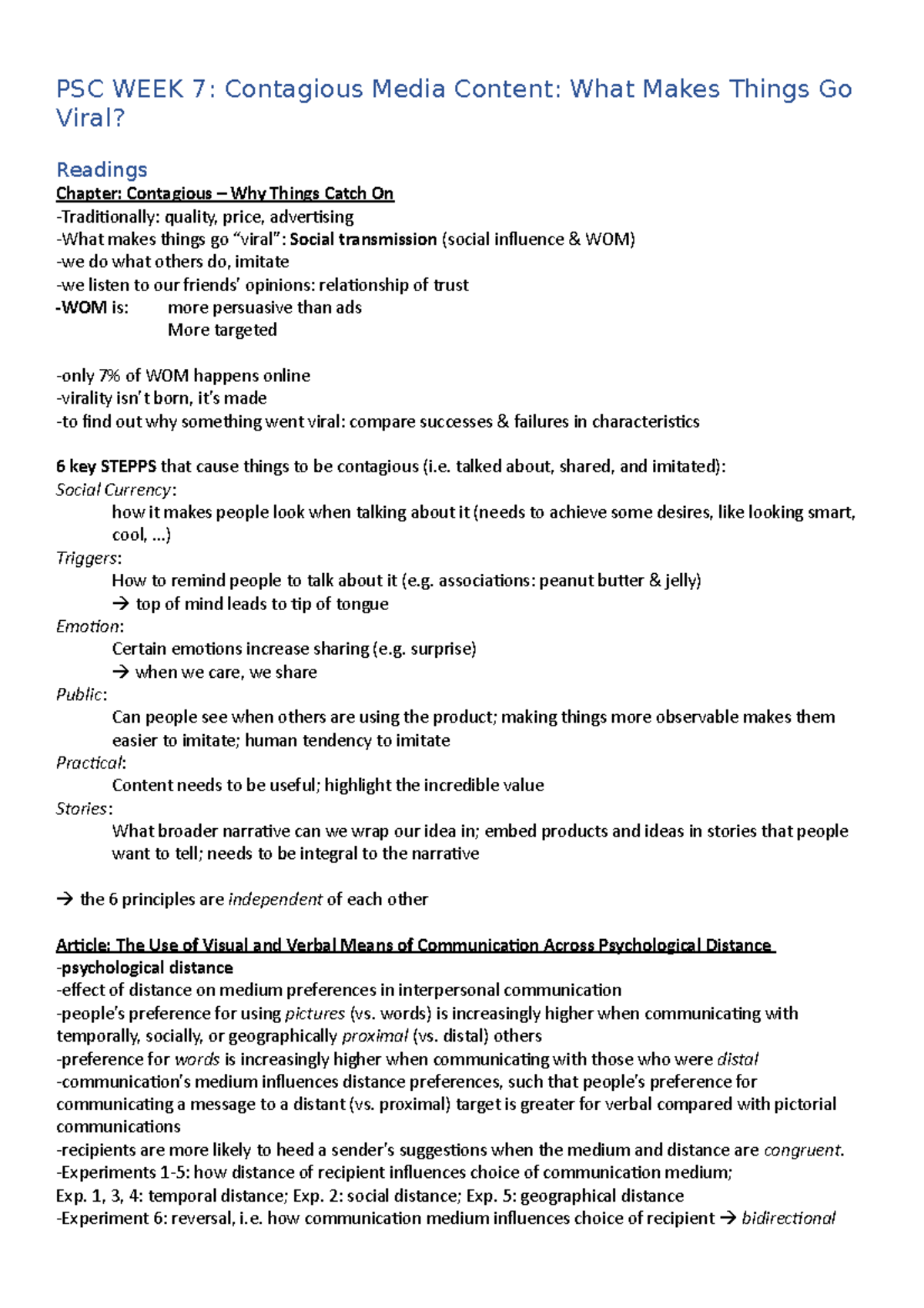 Week 7 Notes - Contagious Media Content: What Makes Things Go Viral ...