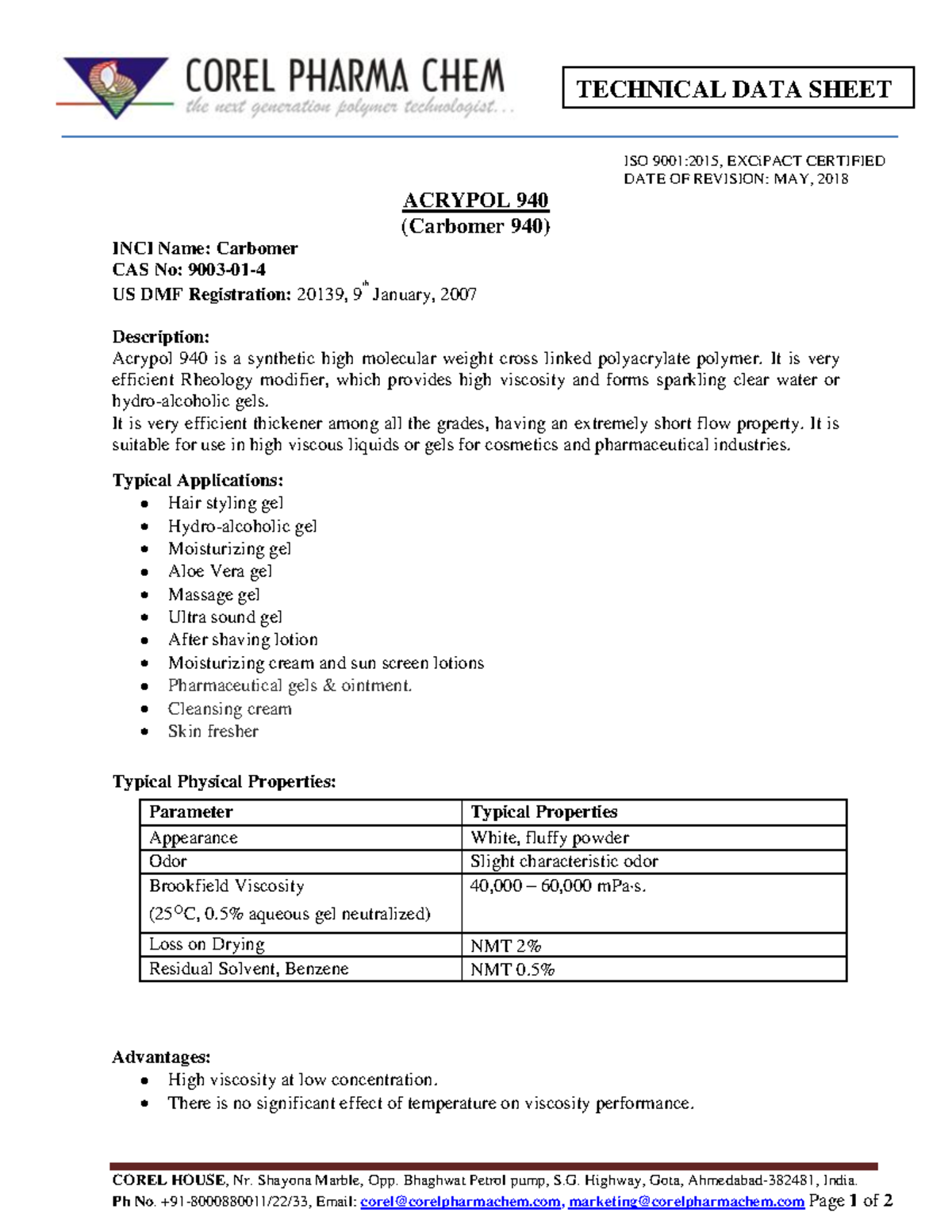 Ficha tecnica Acrypol 940 - COREL HOUSE , Nr. Shayona Marble, Opp ...