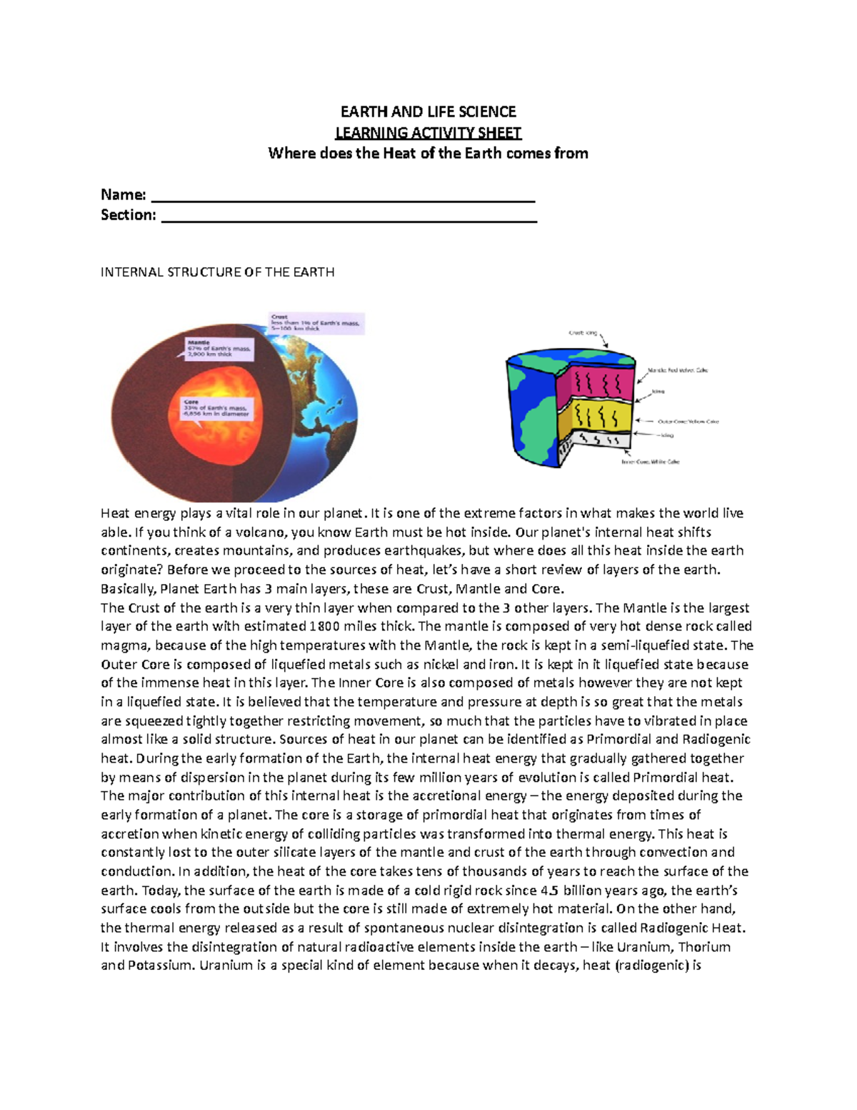 LAS Heat of the Earth - eyeu - EARTH AND LIFE SCIENCE LEARNING ACTIVITY ...