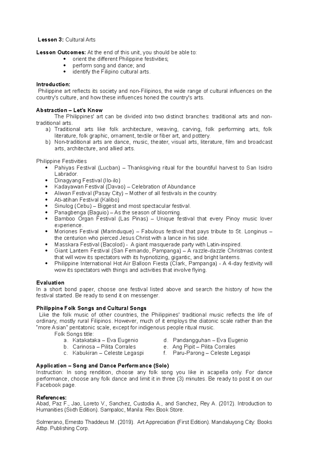 Lesson 3 4 Art Appreciation - Lesson 3: Cultural Arts Lesson Outcomes ...