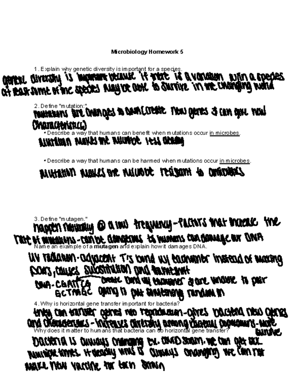 Homework 5 - Microbiology Homework 5 1. Explain why genetic diversity ...