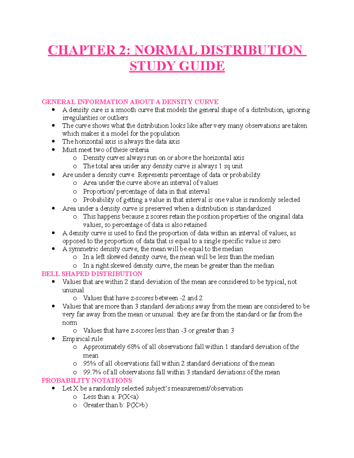 Chapter 2 Normal Distribution - CHAPTER 2: NORMAL DISTRIBUTION STUDY GUIDE GENERAL INFORMATION ...