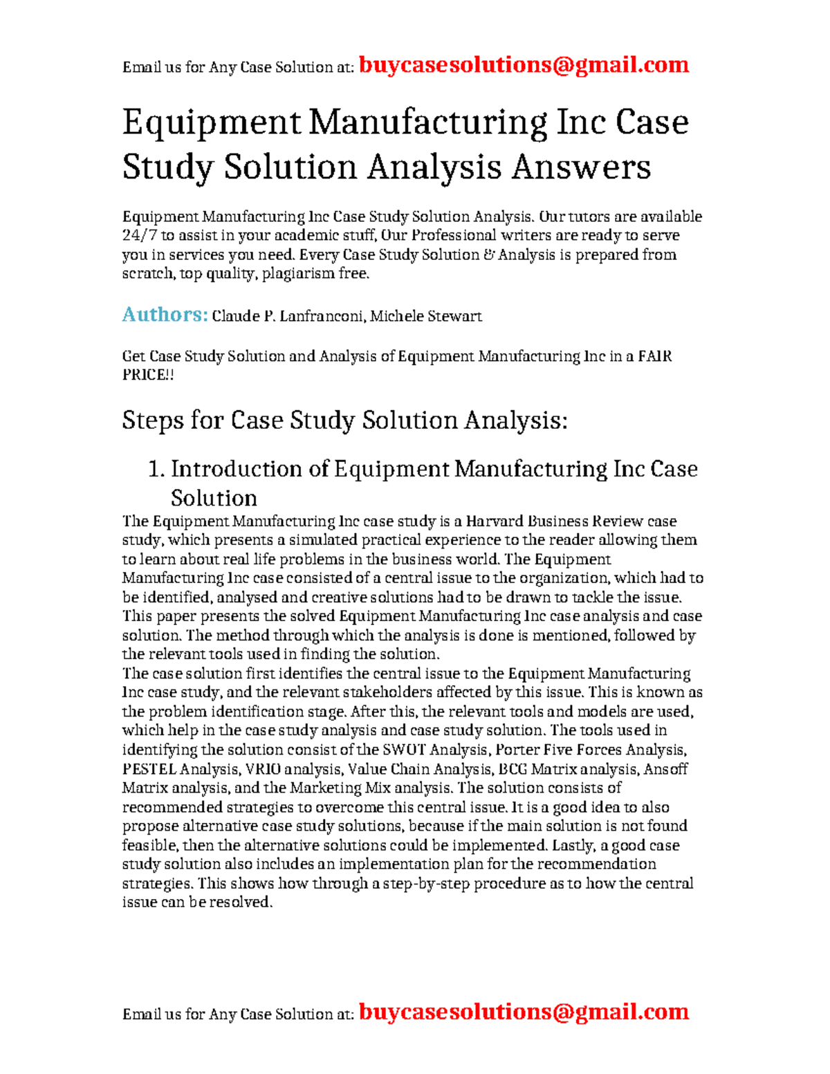 Case Solution Equipment Manufacturing Inc - Equipment Manufacturing Inc ...