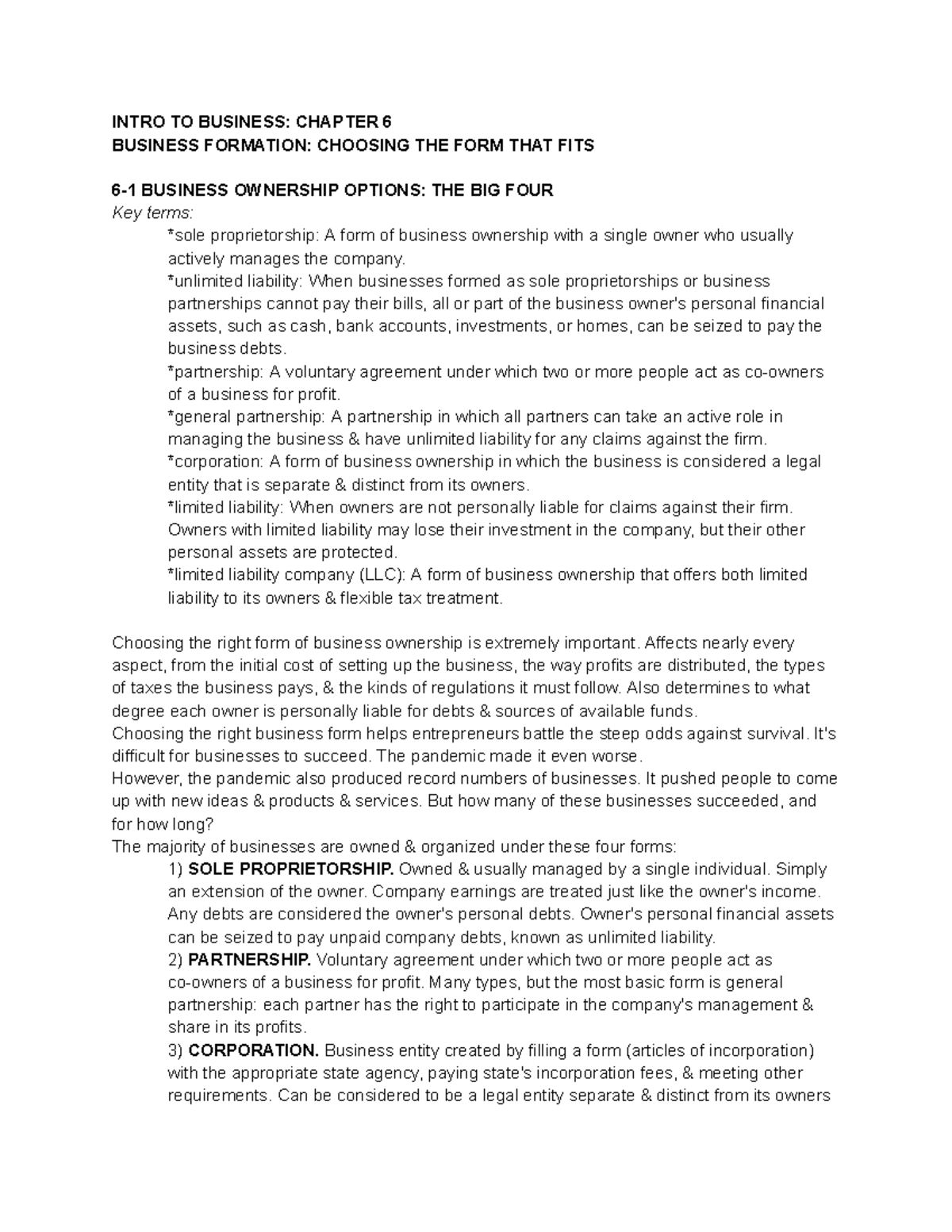 Intro TO Business Chapter 6 - INTRO TO BUSINESS: CHAPTER 6 BUSINESS ...