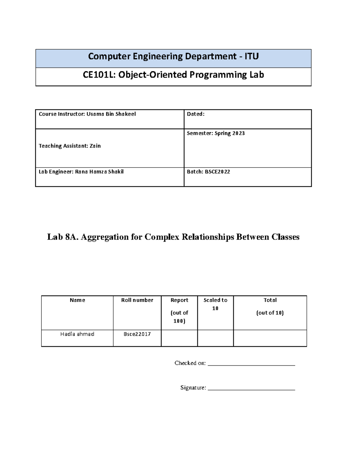 CE 08-A - non - Computer Engineering Department - ITU CE101L: Object-Oriented Programming Lab ...