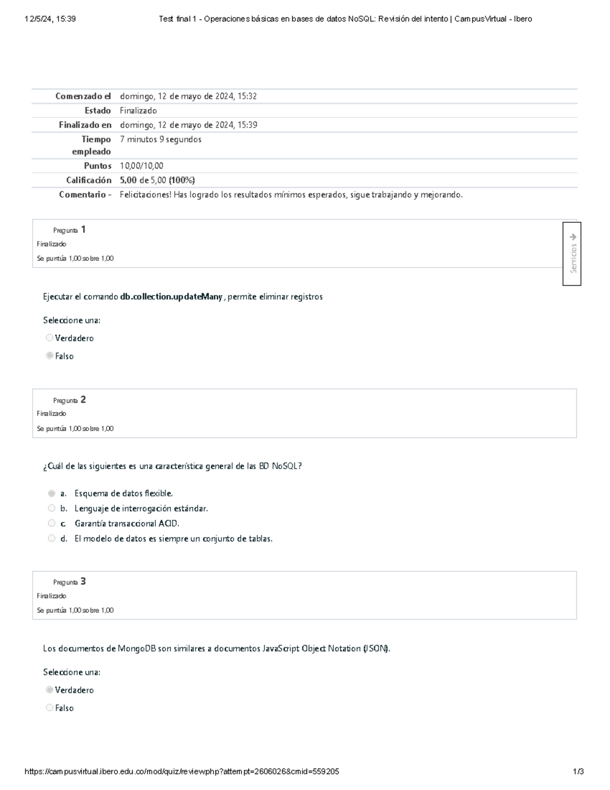 Test final 1 - Operaciones básicas en bases de datos No SQL - Comenzado ...