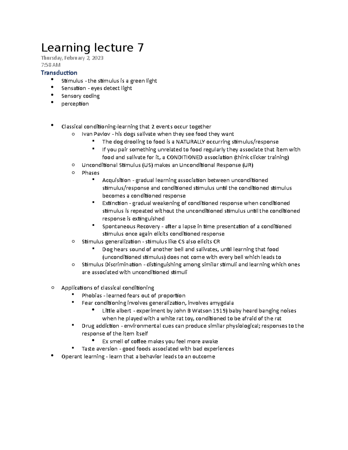 Learning Lecture Notes - Learning lecture 7 Thursday, February 2, 2023 ...