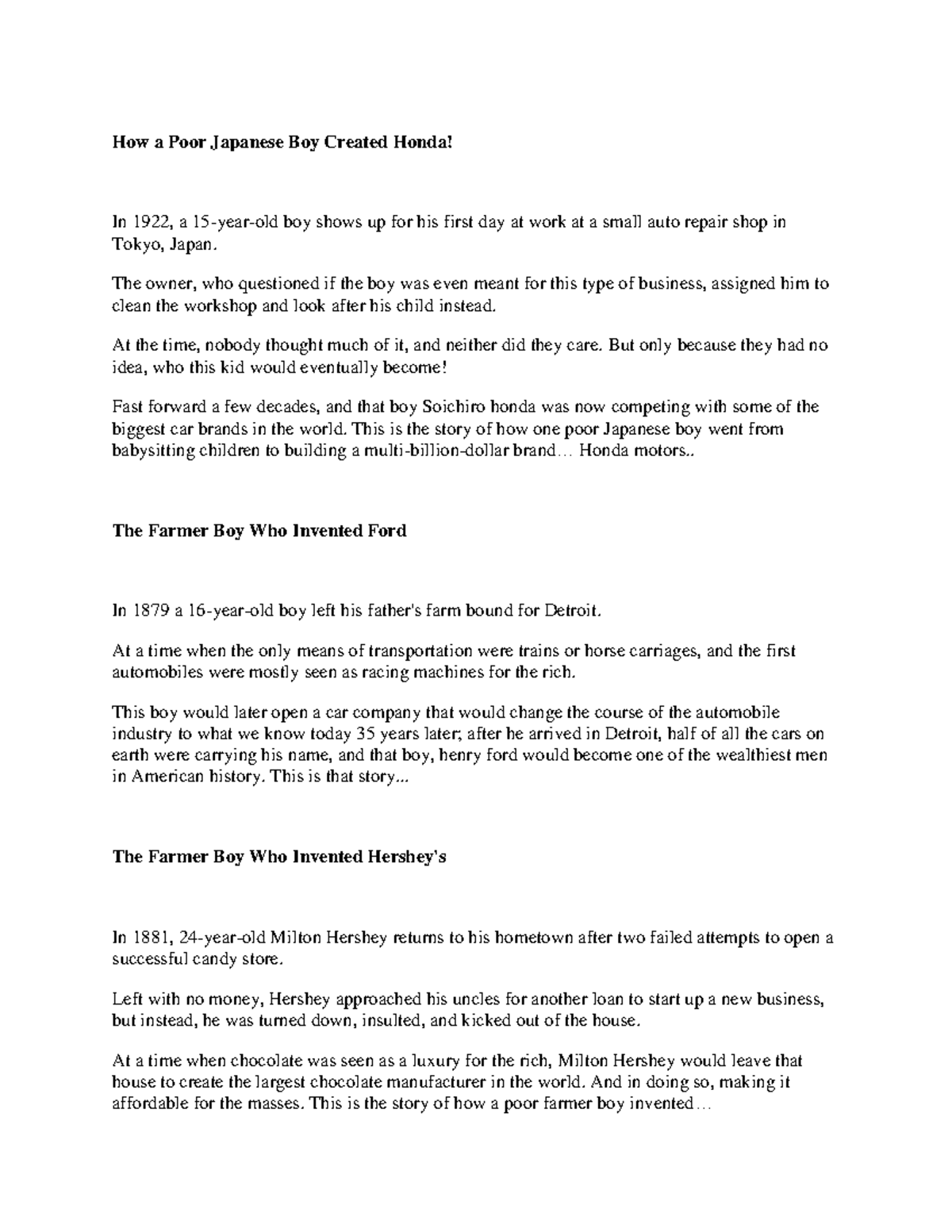 Intro Examples - Na na na - How a Poor Japanese Boy Created Honda! In ...