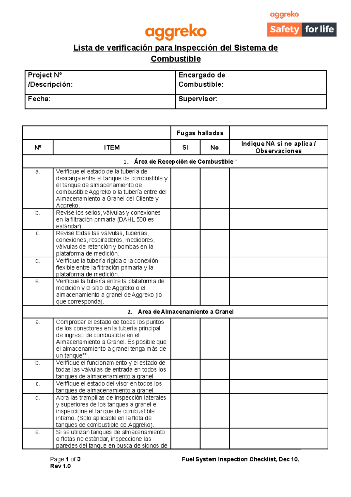Fuel System Inspection Check List (SP) - Lista de verificación para ...