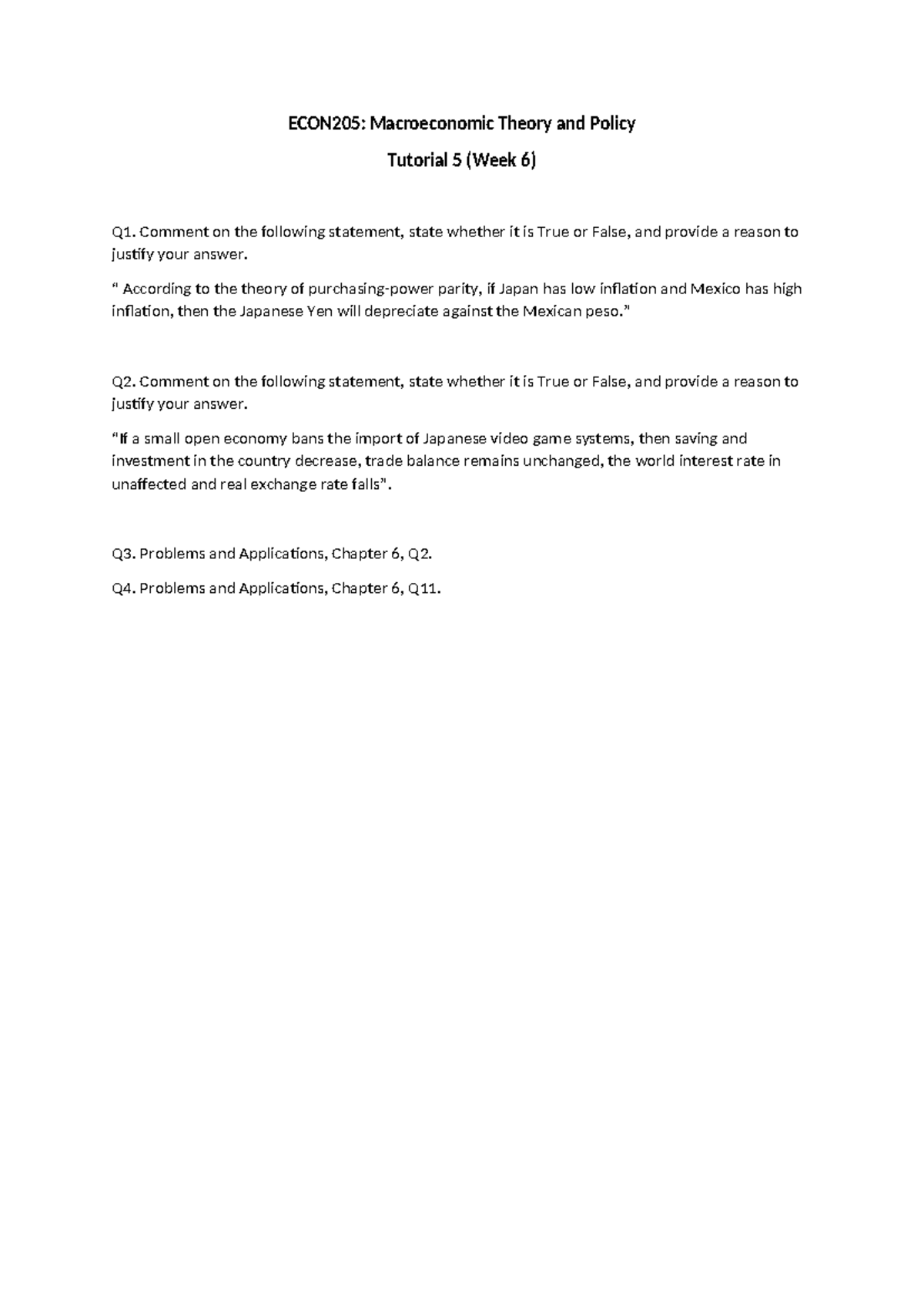 ECON205 Tute 5 - tutorial week5 - ECON205: Macroeconomic Theory and ...