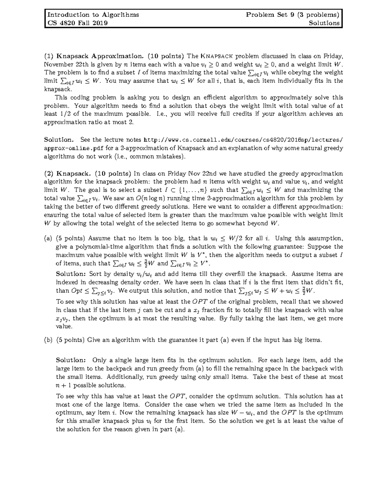 Ps9solution Homework Assignment Solution From Cs 4820 Taught By Professor Eva Tardis During
