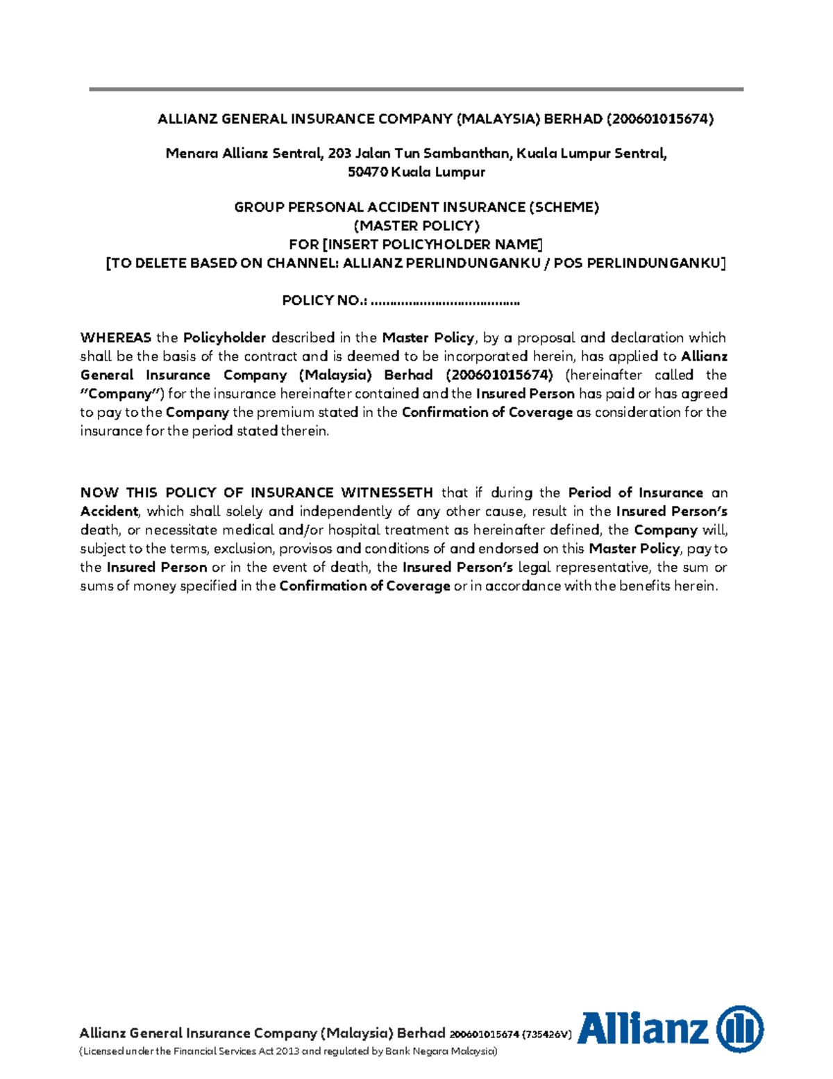 Allianz Perlindungan Ku Master Policy Wordings (Eng) - Allianz General ...