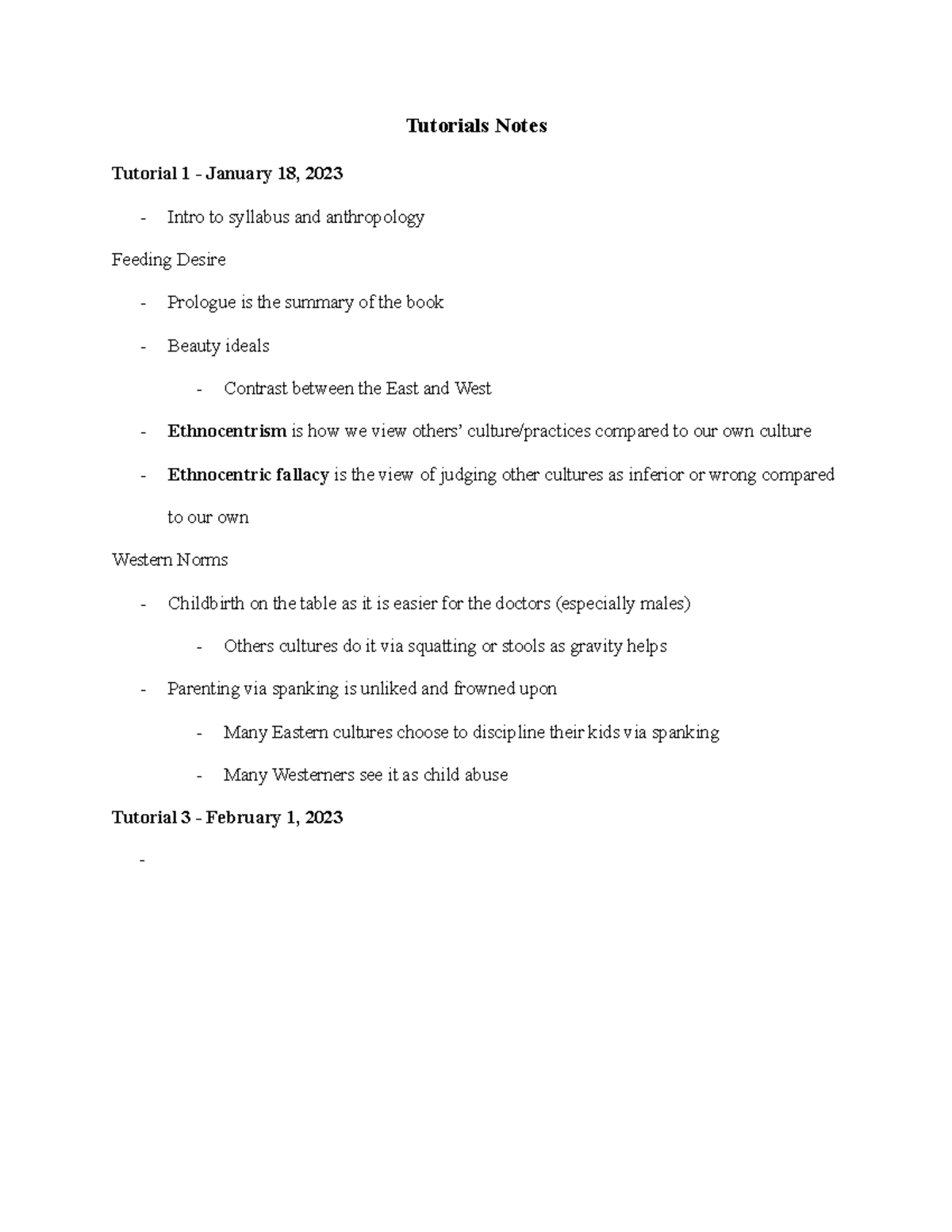 Tutorials - notes - Tutorials Notes Tutorial 1 - January 18, 2023 ...