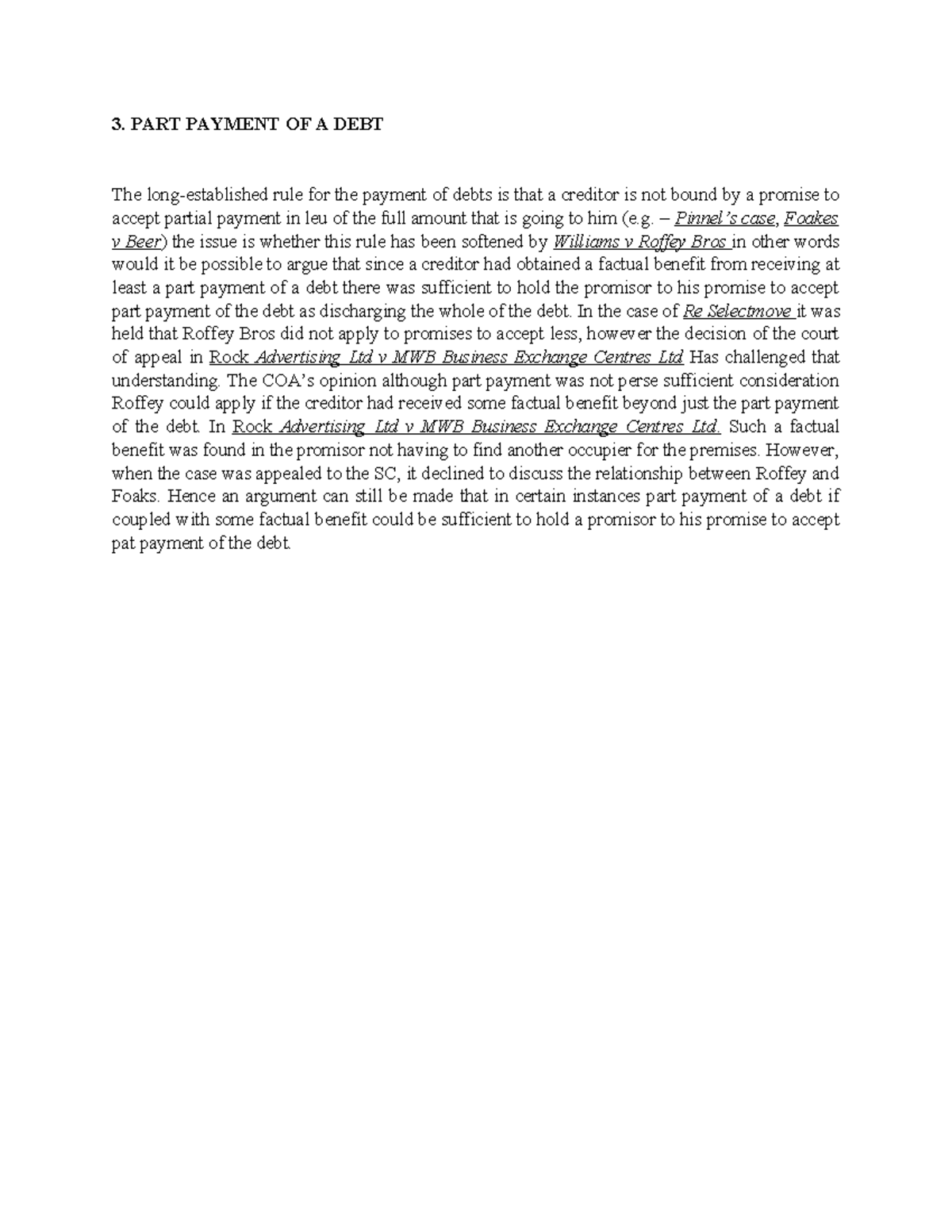 Part payment of debt - 3. PART PAYMENT OF A DEBT The long-established ...