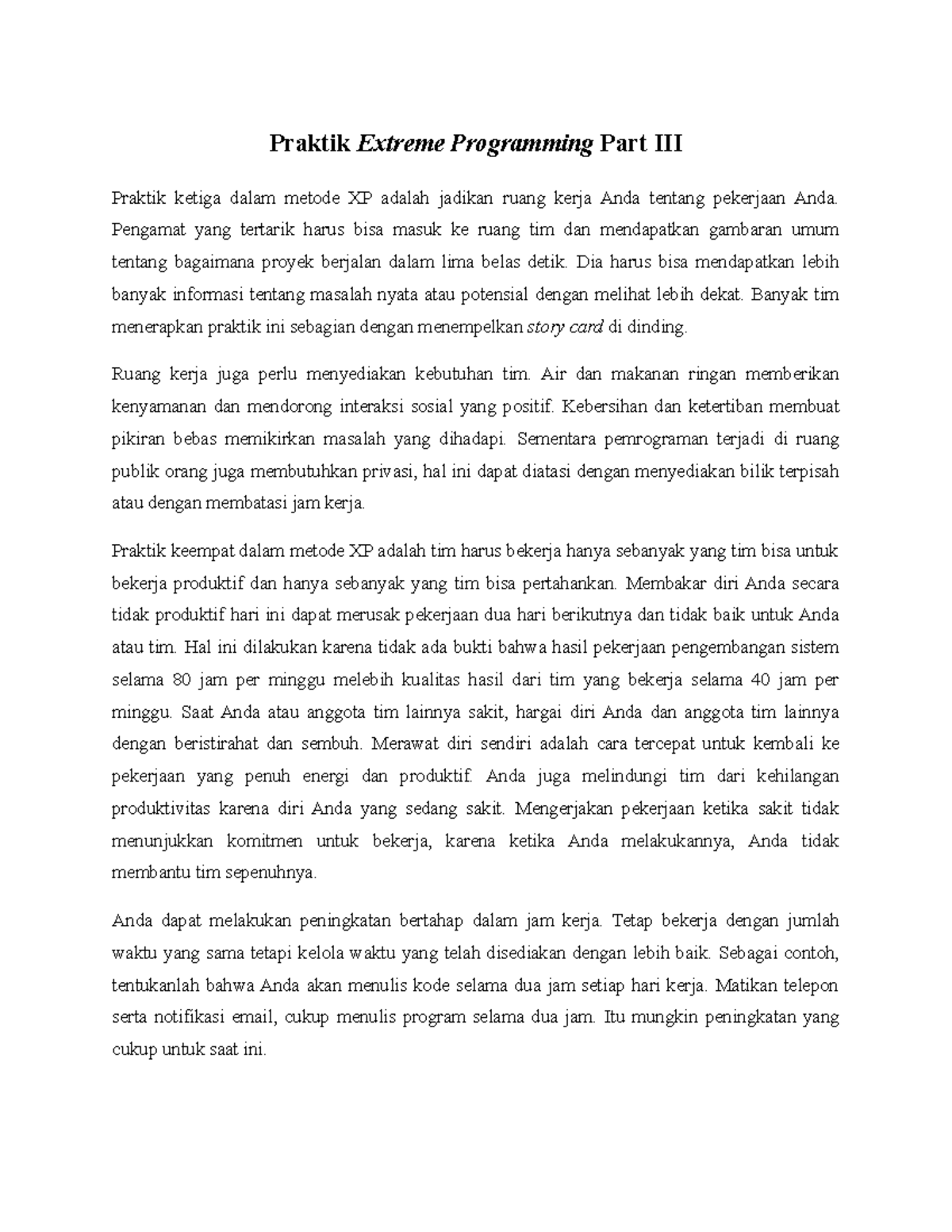 Praktik Extreme Programming Part III - Praktik Extreme Programming Part ...