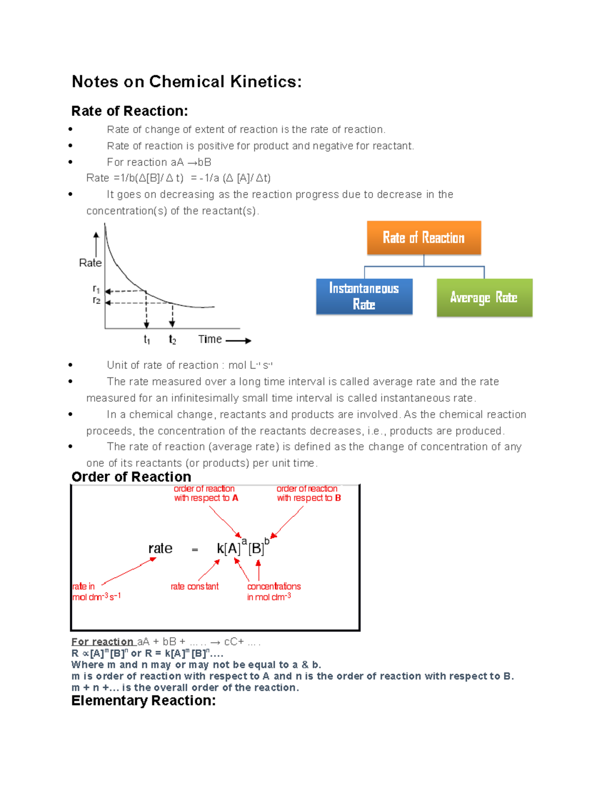 Notes ON Chemical Kinetics - Notes on Chemical Kinetics: Rate of ...