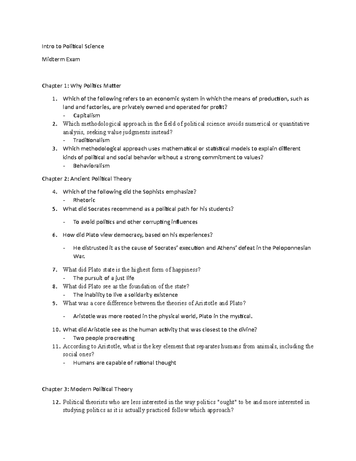 Intro To Politcal Science Midterm Exam Intro To Political Science