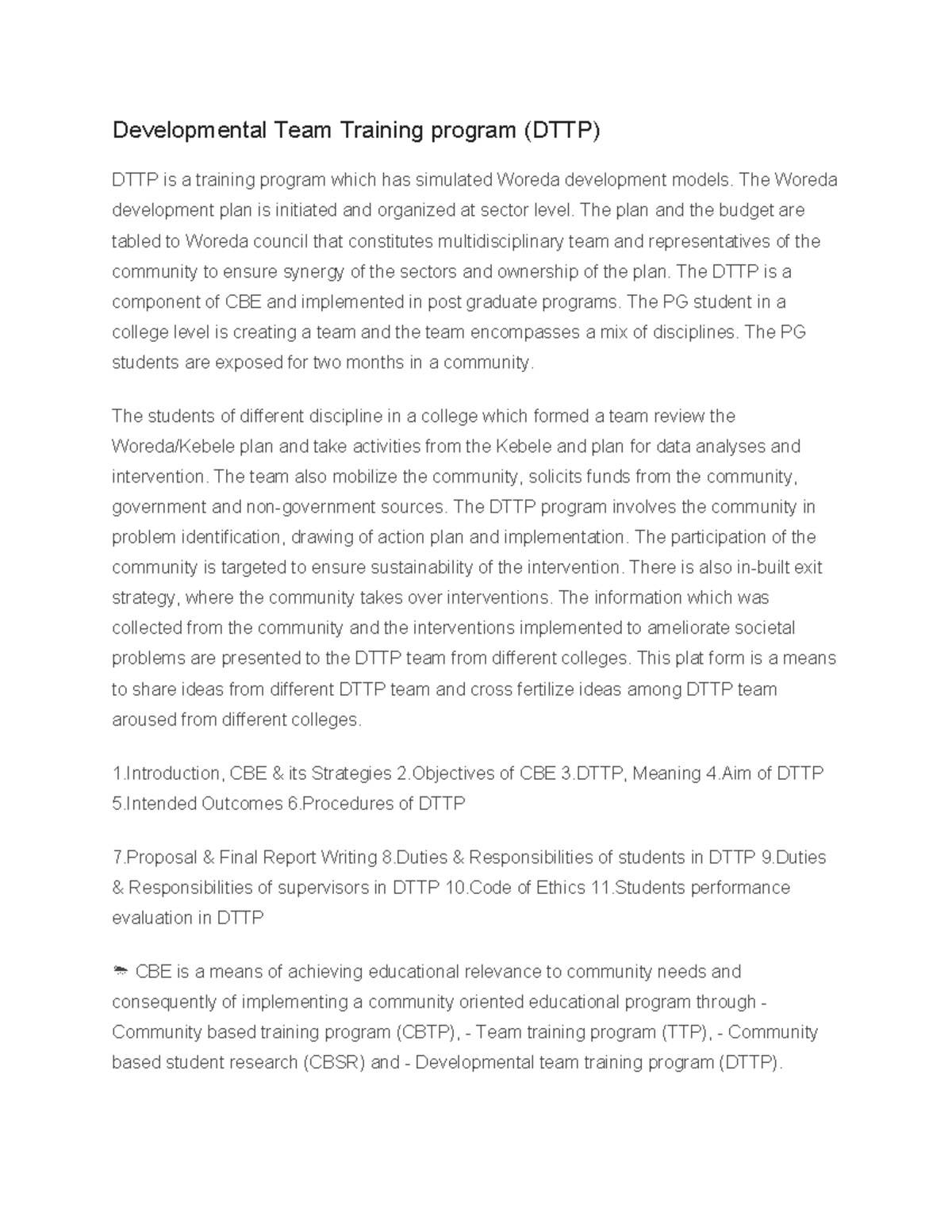 Developmental Team Training program - The Woreda development plan is ...