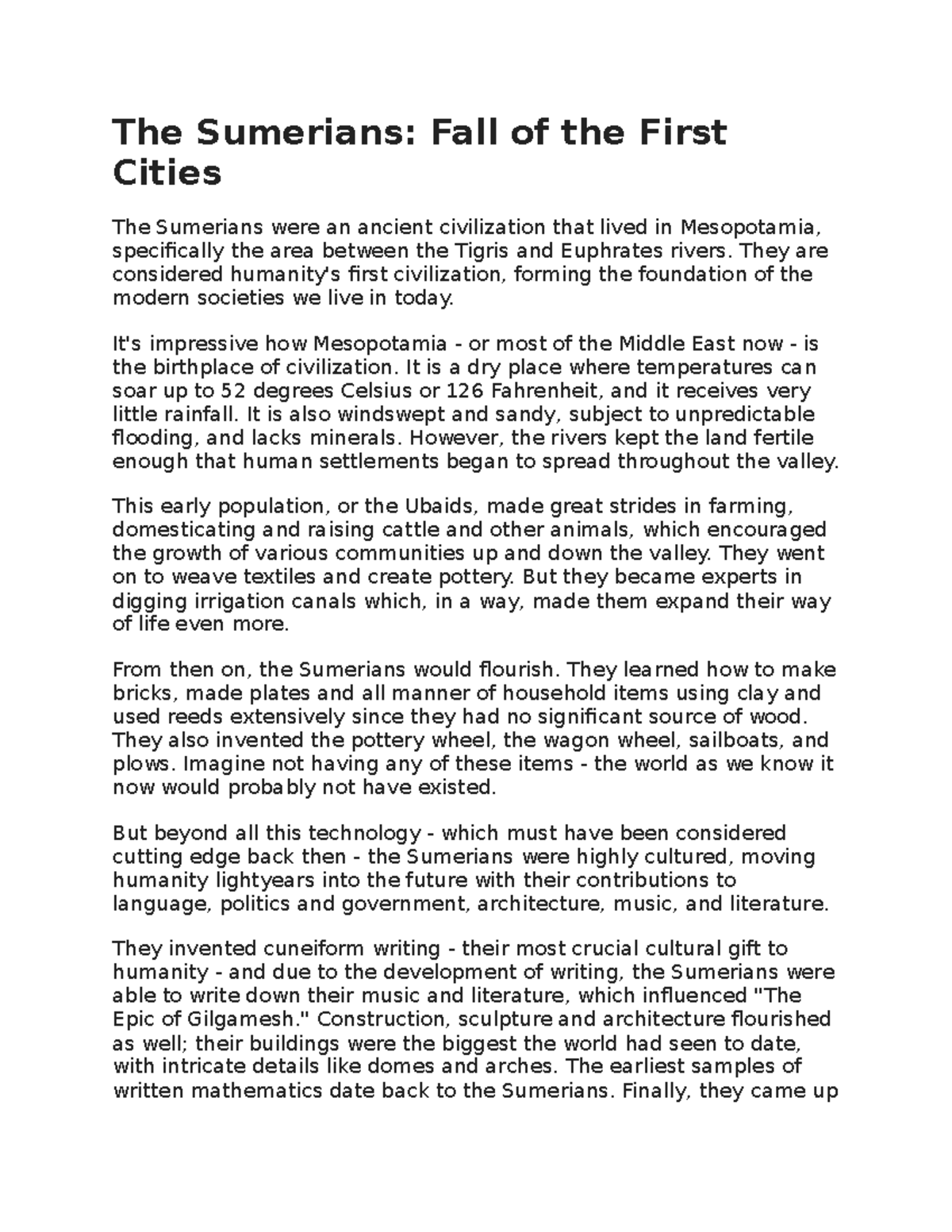 The Sumerians - MALIK - The Sumerians: Fall of the First Cities The ...