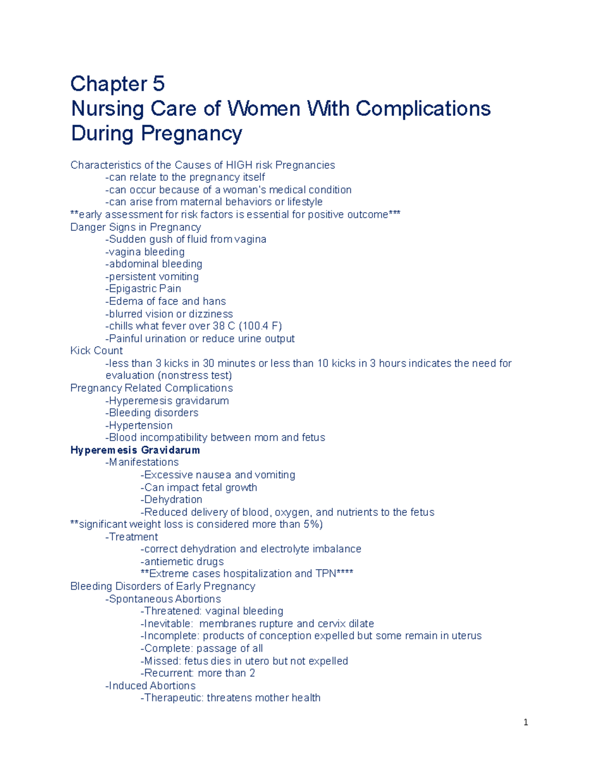 Nursing Care of Women With Complications During Pregnancy - Studocu
