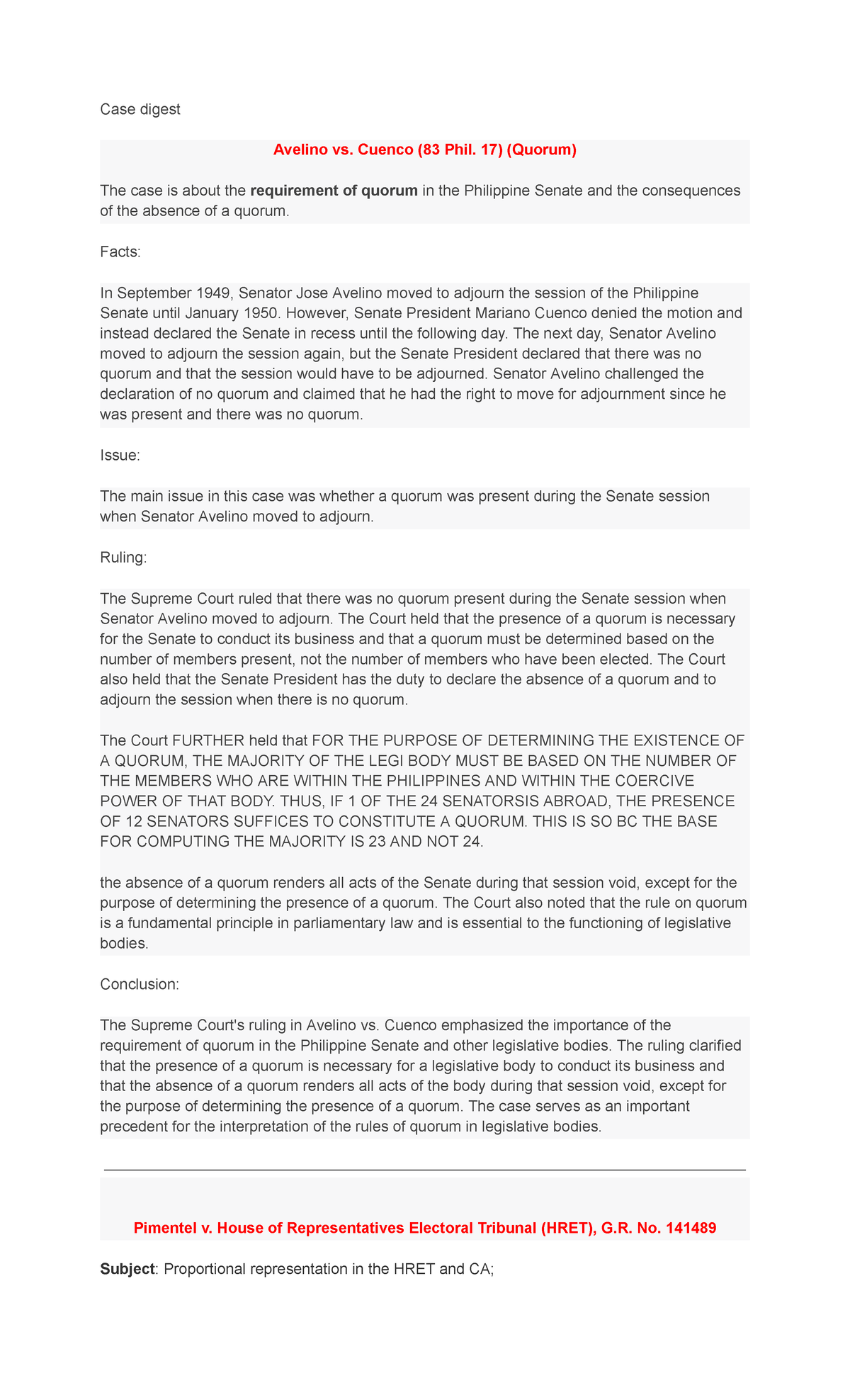 Constitutional Law 1 Notes - Case digest Avelino vs. Cuenco (83 Phil ...