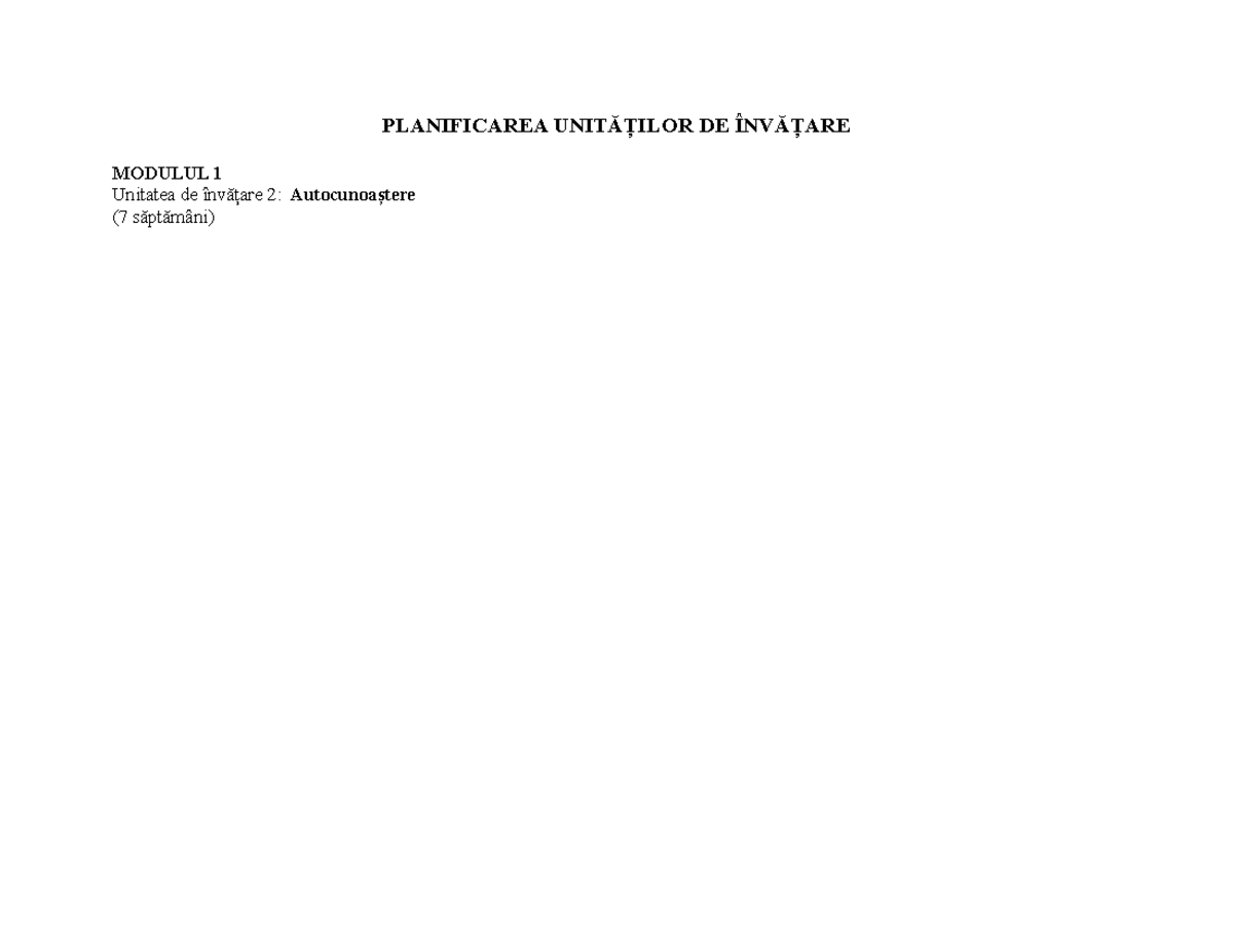 Planiificare unitati consiliere - PLANIFICAREA UNITĂȚILOR DE ÎNVĂȚARE ...