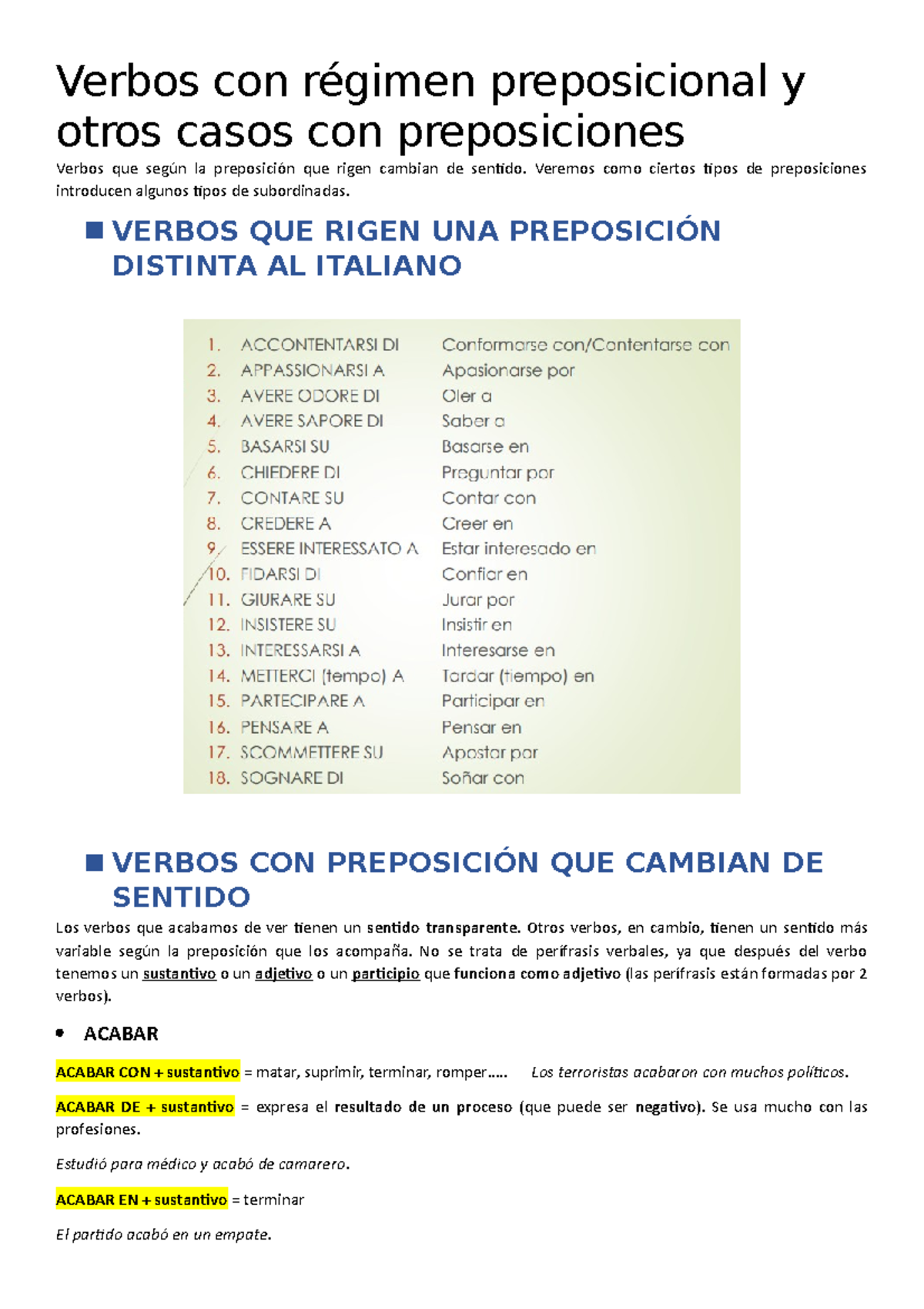 L8- Verbos con Preposicion - Verbos con régimen preposicional y otros ...