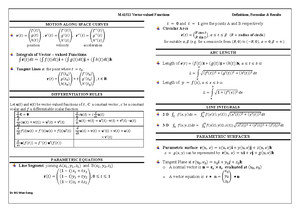 MA1511 1920S1 Chapter 2 Summary - MA1511 Multiple Integrals Definitions, Formulae & Results Dr ...