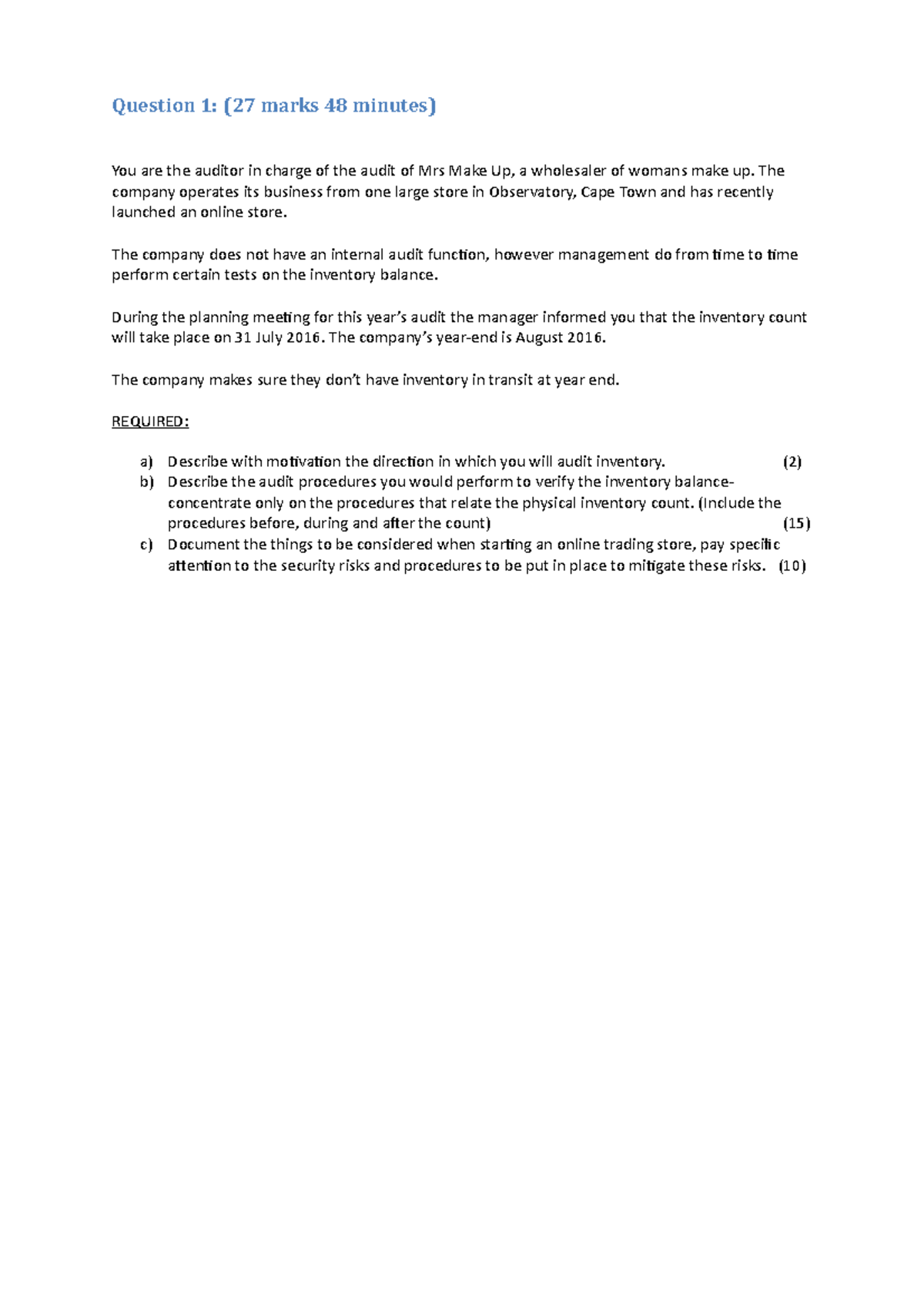 Marked tutorial 5 - AUDIT TECHNIQUES - INVENTORY - BASIC ELEMENTS OF ...