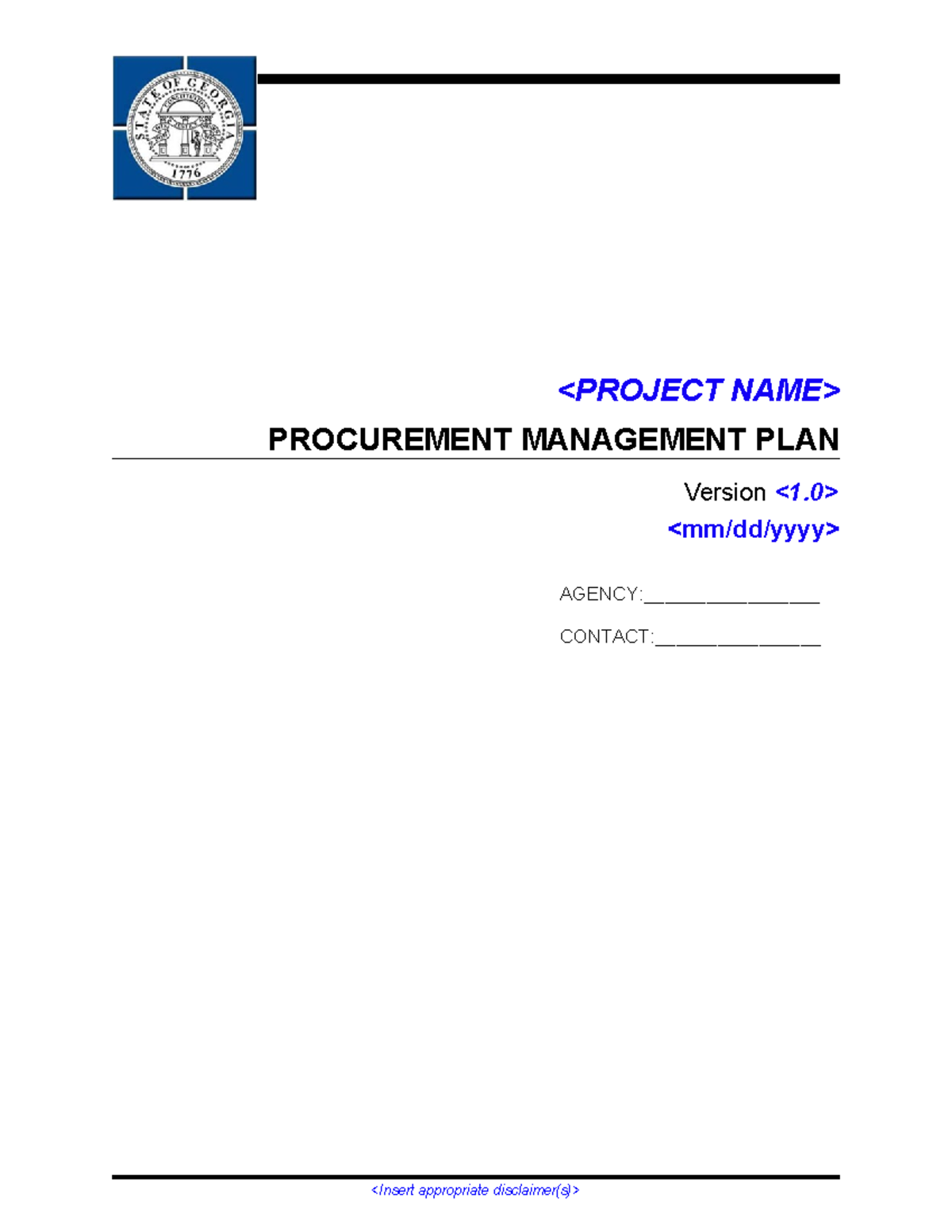 Procurement Management Plan Template - PROCUREMENT MANAGEMENT PLAN ...