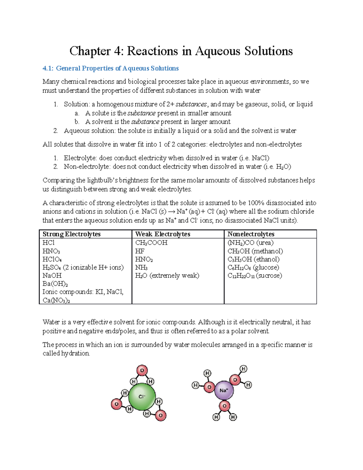 CHM 101 Ch 4 Reactions in Aqueous Solutions - Chapter 4: Reactions in Aqueous Solutions 4 ...