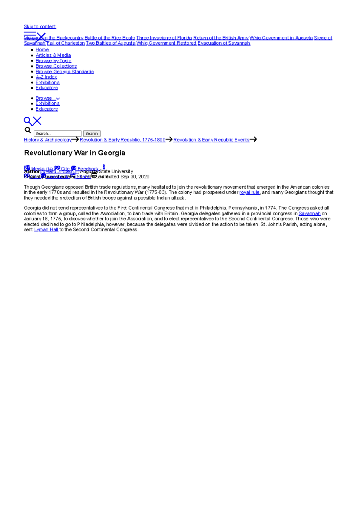 Revolutionary War in Georgia - New Georgia Encyclopedia - Skip to ...