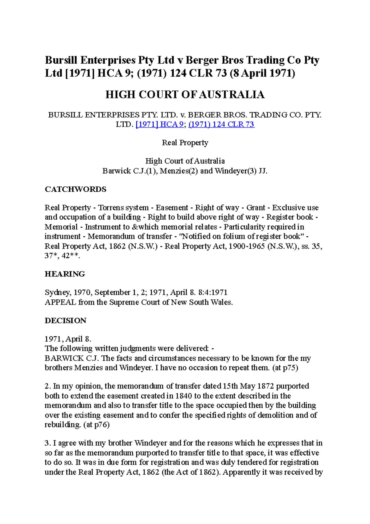 1971 04 08 bursill enterprises v berger bros whether notified of ...