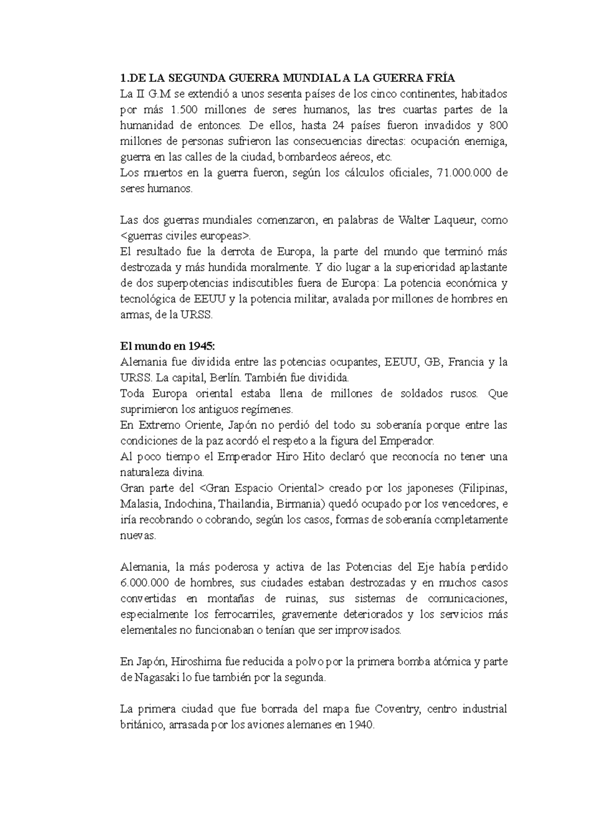 Resumen Primer CAP. Texto Historia - 1 LA SEGUNDA GUERRA MUNDIAL A LA ...
