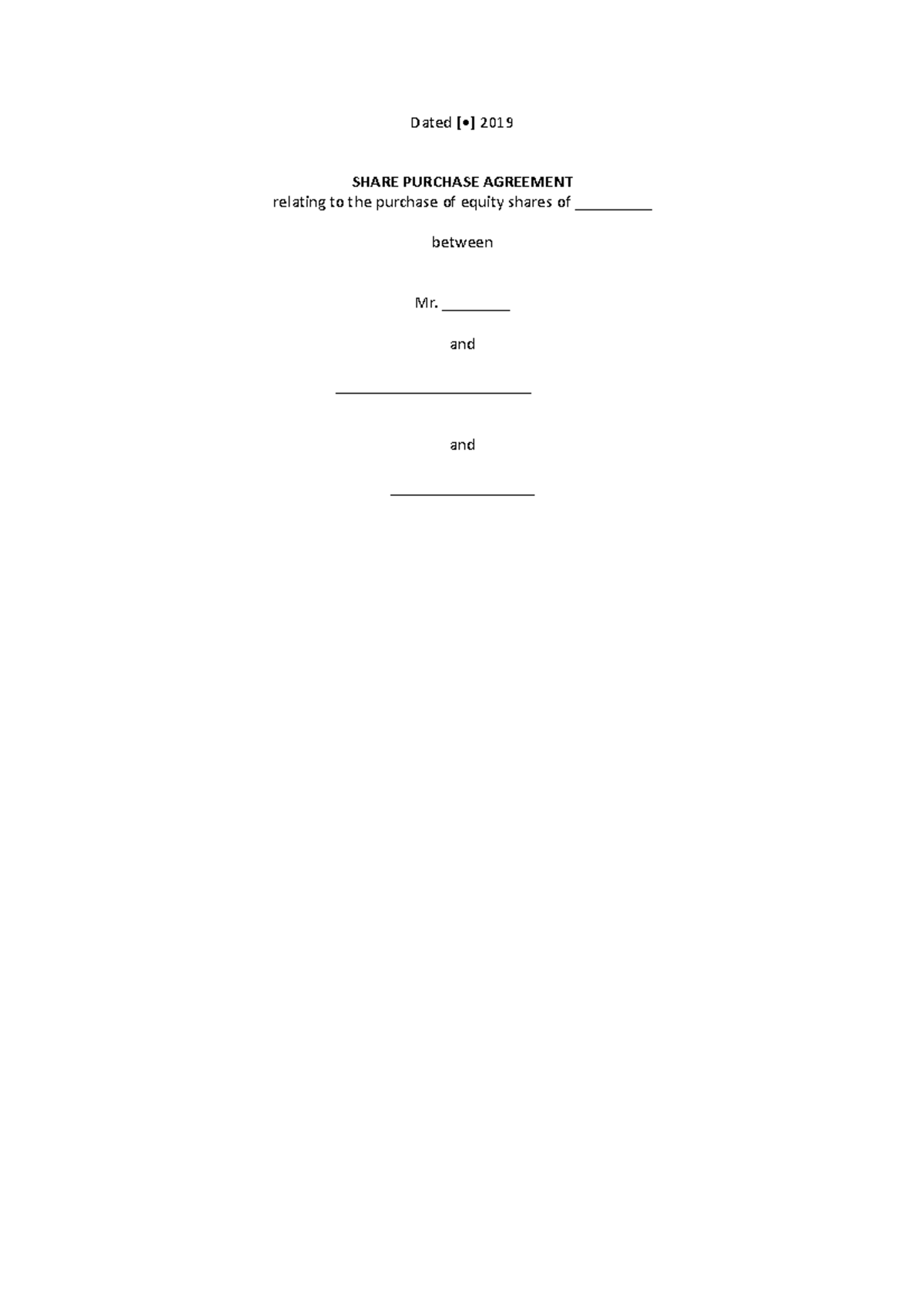 Spa- template - Spa - Dated [•] 2019 SHARE PURCHASE AGREEMENT relating ...