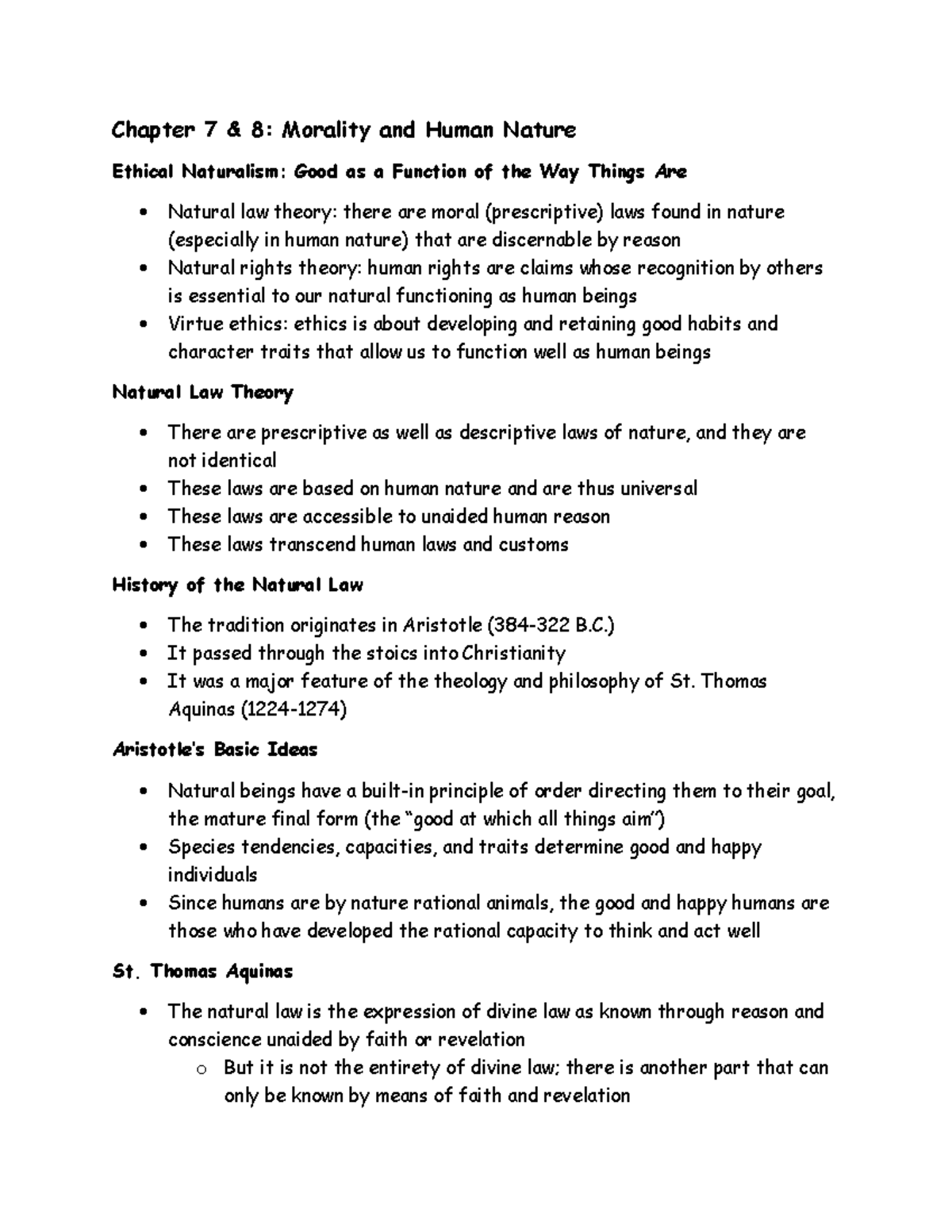 Chapter 7 and 8 Lecture Notes - Chapter 7 & 8: Morality and Human ...