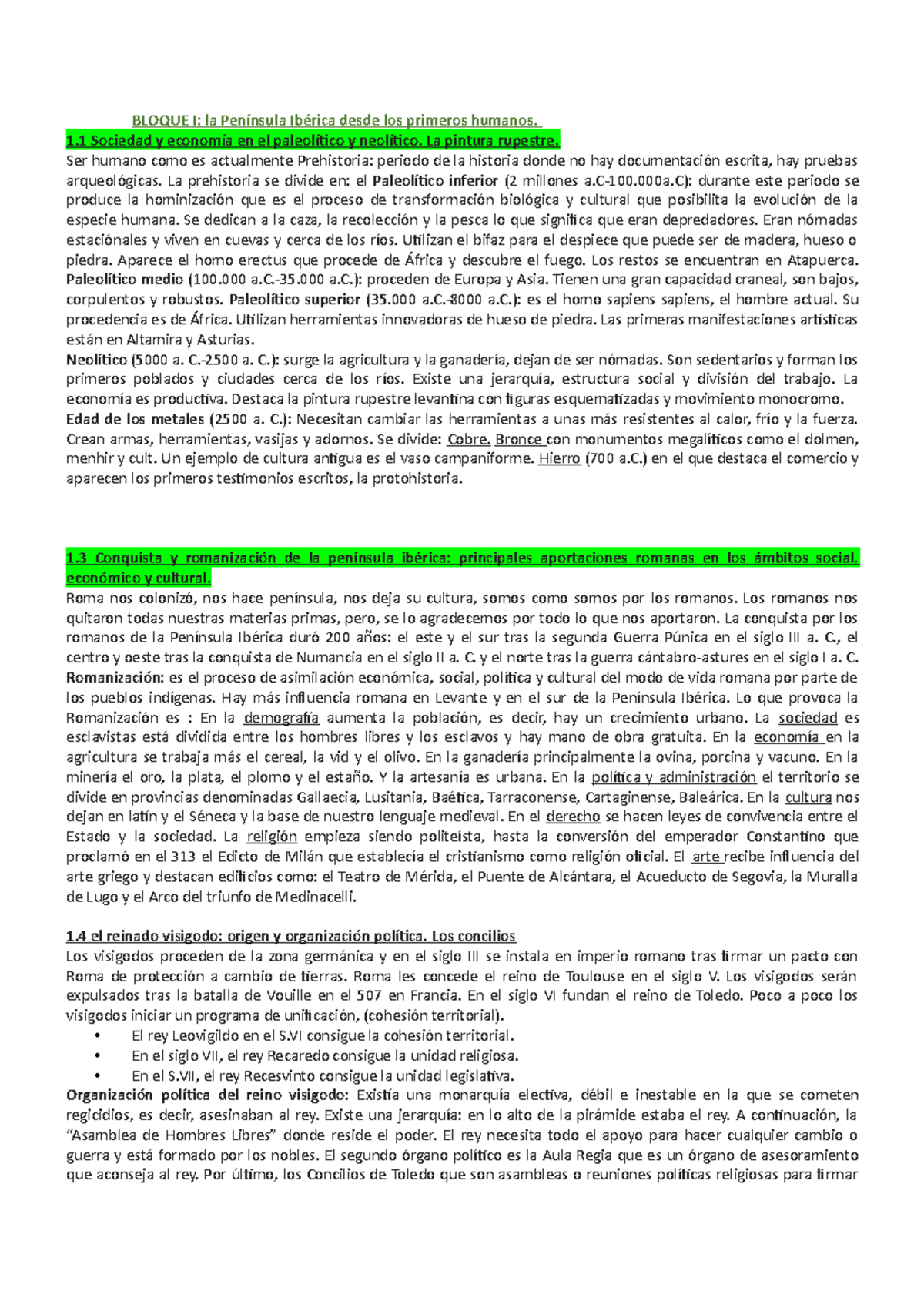 Temas cortos - copia - Apuntes de historia de españa - BLOQUE I: la ...