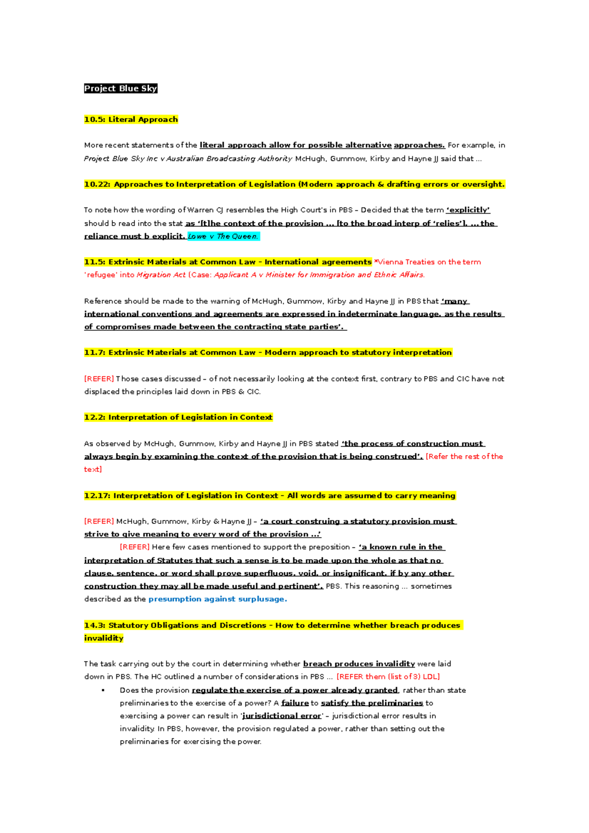 LDL - Principle Cases - Project Blue Sky 10: Literal Approach More ...