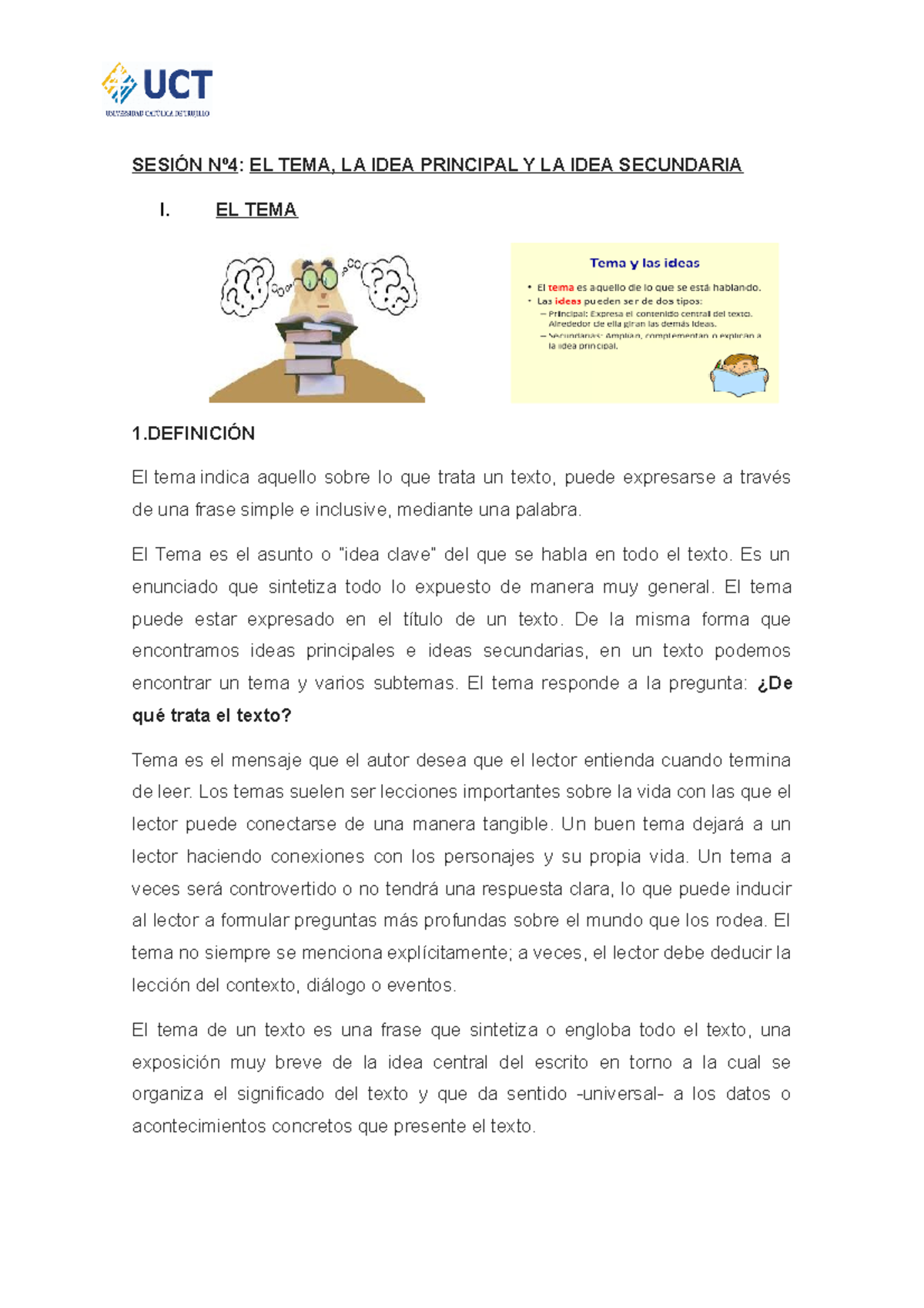 Sesión 4 EL TEMA, LA IDEA Principal Y LA IDEA Secundaria - SESIÓN Nº4 ...