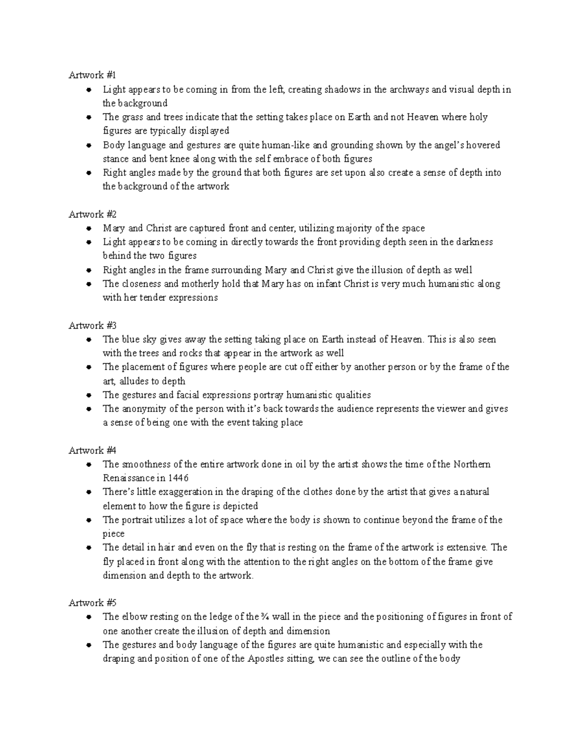 HA 112 Visual Observations Assignment 1 - Artwork # Light appears to be ...