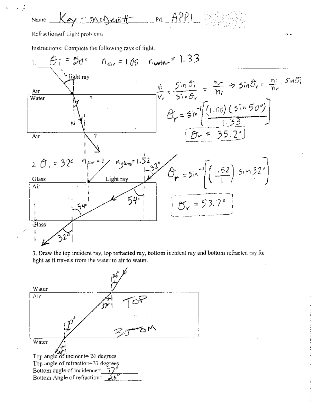 Refraction and Reflection Problems Wkst Key - Nursing - Studocu