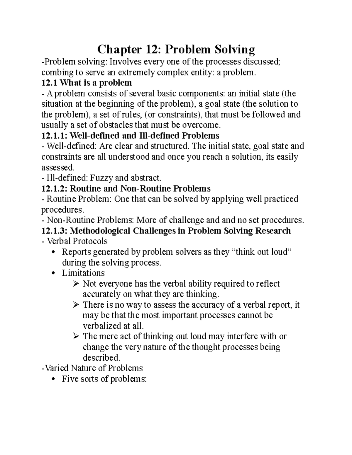 Psych 2480 Chapter 12 - Chapter 12: Problem Solving solving: Involves ...