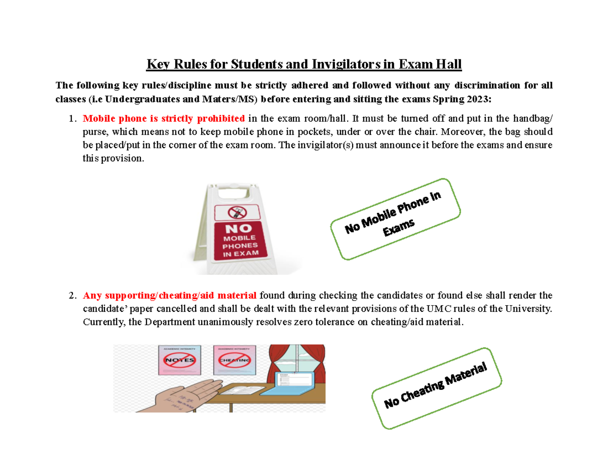 Exams Rules Fall 2023 - Key Rules for Students and Invigilators in Exam ...