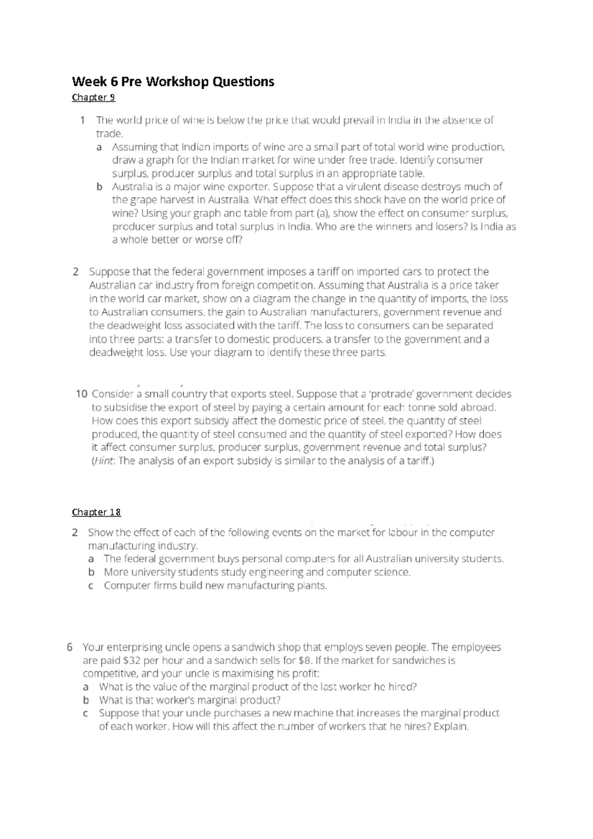 Week 6 Pre Workshop Questions and soltuins - ECF1100 - Week 6 Pre ...