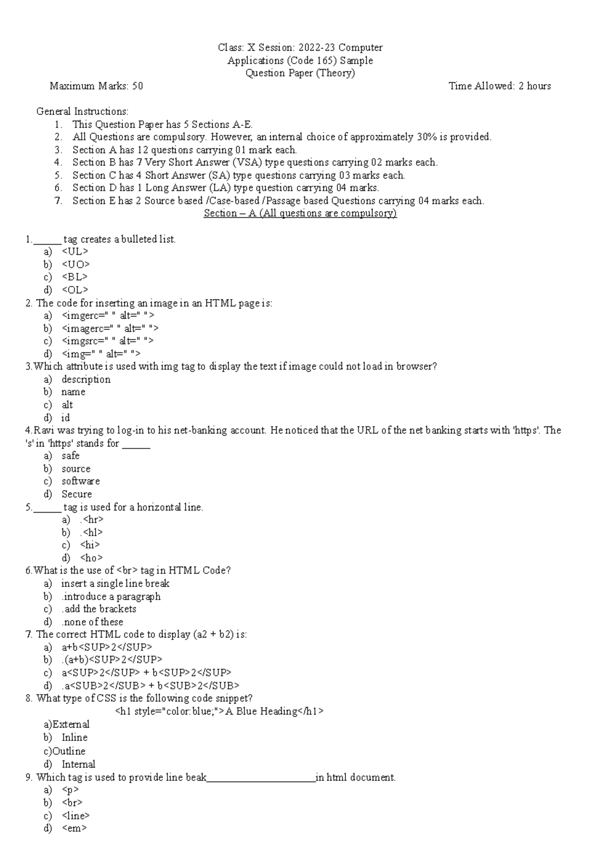 Computer Application-svws - Class: X Session: 2022-23 Computer ...