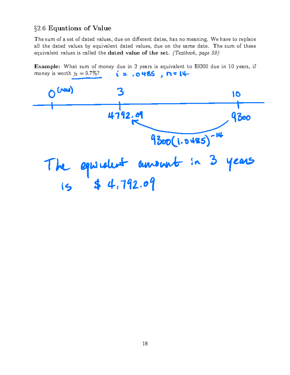 2 6 to 2 8 class notes - § 2. 6 Equations of Value The sum of a set of ...