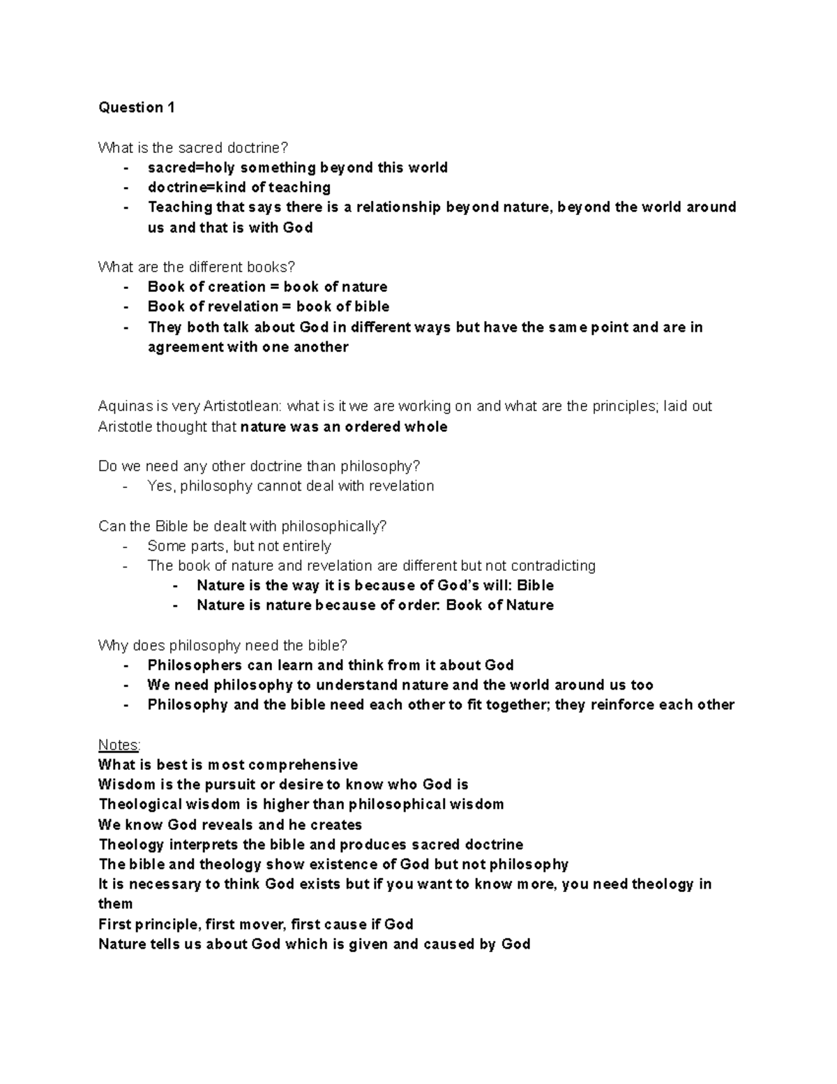Aquinas Study Guide - Question 1 What is the sacred doctrine? - sacred ...