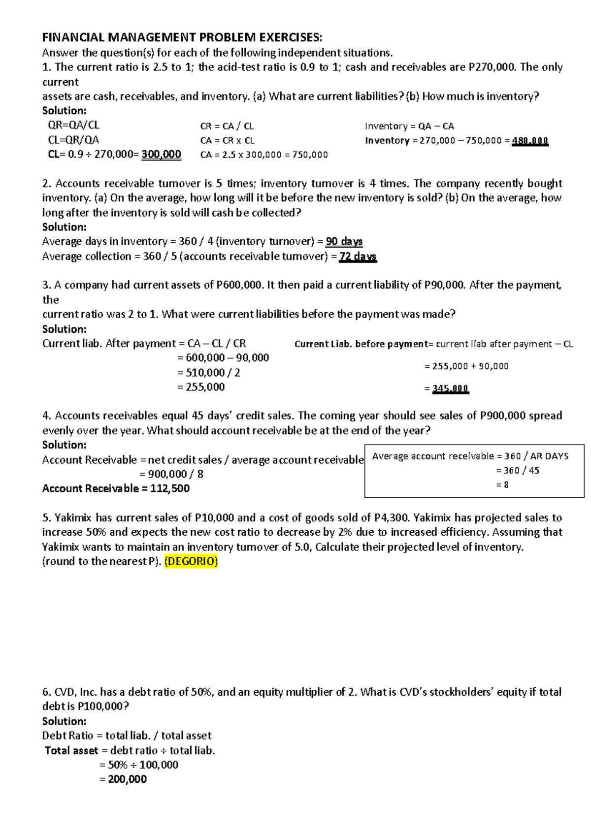 Financial Management Problem Exercises FS Analysis - FINANCIAL MANAGEMENT PROBLEM EXERCISES ...