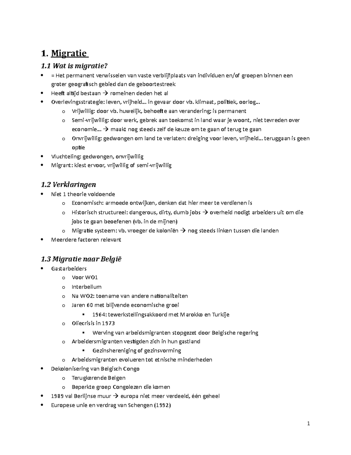 Samenvatting diversiteit - 1. Migratie 1 Wat is migratie? = Het permanent verwisselen van vaste ...