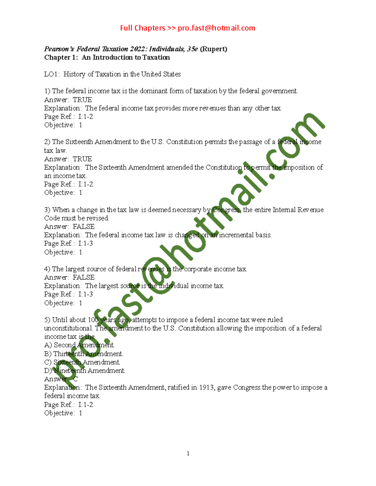 Test Bank Solutions Pearson's Federal Taxation, 2022 Individuals, 35th ...
